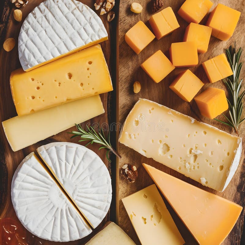 A Wooden Cutting Board Displaying an Assortment of Cheeses Stock ...