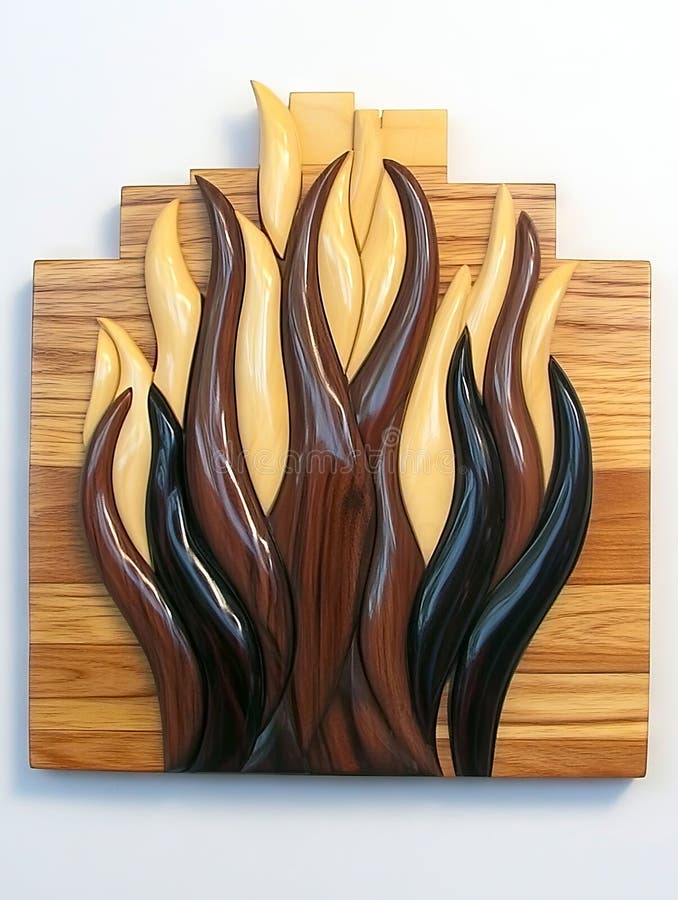 A Wooden Cutting Board with a Fire Design on it Stock Photo - Image of ...