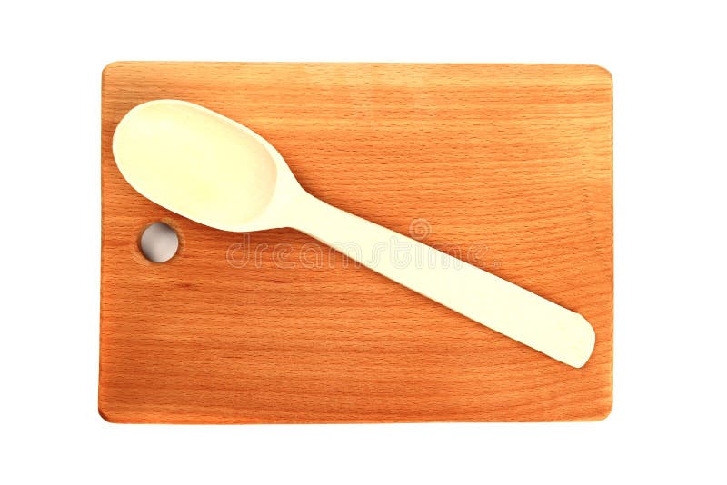 Wooden Cutting Board and Spoon Isolated on White Stock Photo - Image of ...