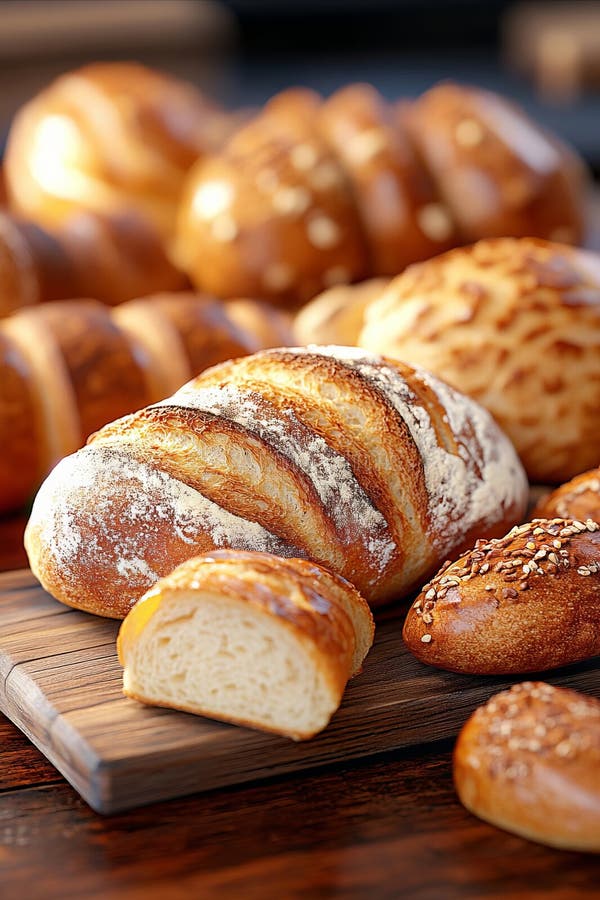 Wooden Cutting Board Topped Lots Different Types Bread Stock Photos ...