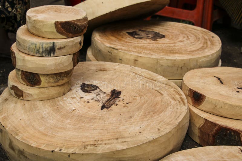 Wooden Cutting Boards of Round Shape, Different Sizes Stock Photo ...