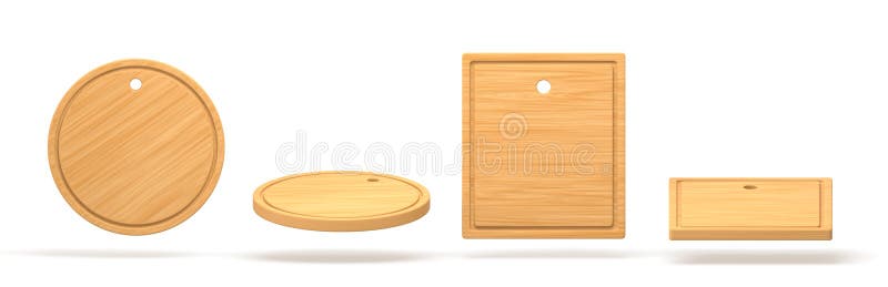 Wooden Cutting or Pizza Boards Front and Top View, 3d Render. Realistic ...