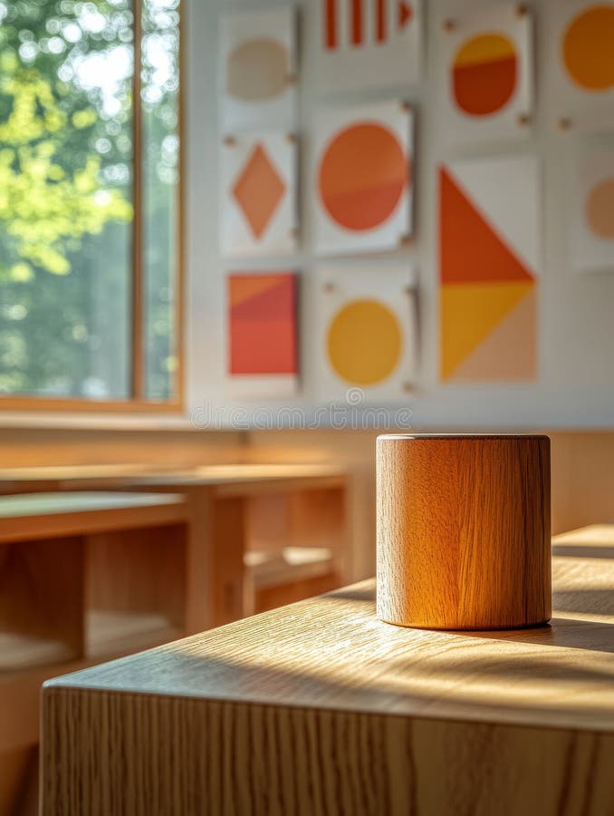 Wooden Cylinder on Desk in Classroom Stock Photo - Image of design ...
