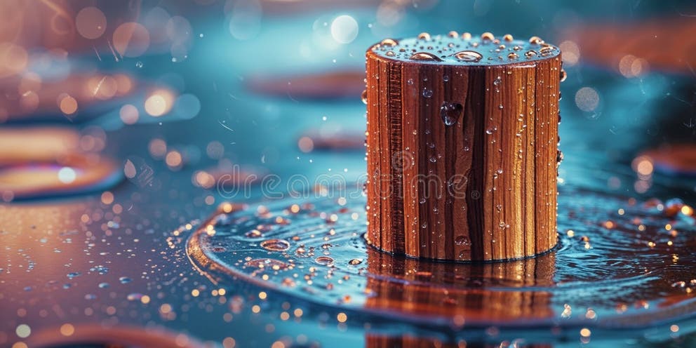 Wooden Cylinder on Wet Surface Shows Reflections and Interesting ...