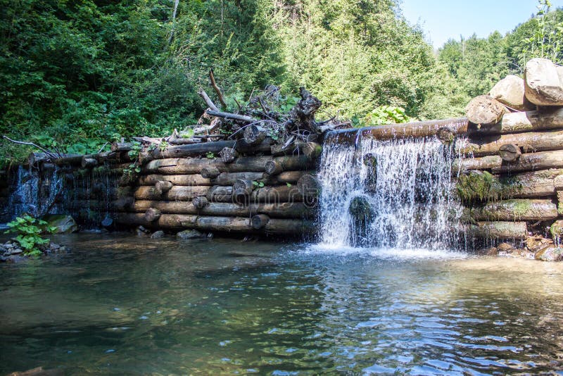 Wooden dam stock image. Image of brook, torrent, rock - 106949387