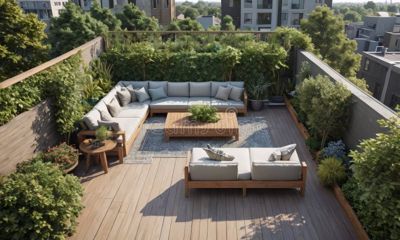 Wooden Deck with Couch and Table Stock Photo - Image of furnishing ...