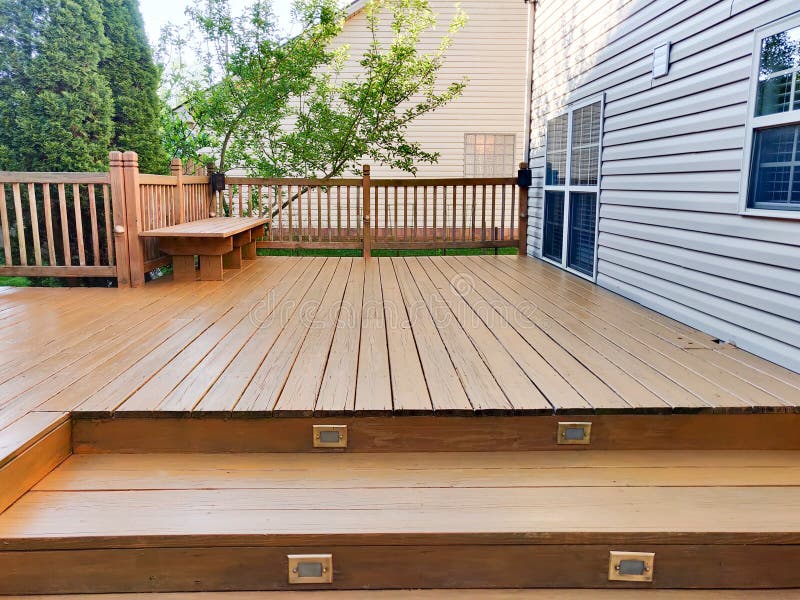 Wooden deck of family home stock image. Image of patio - 225207403