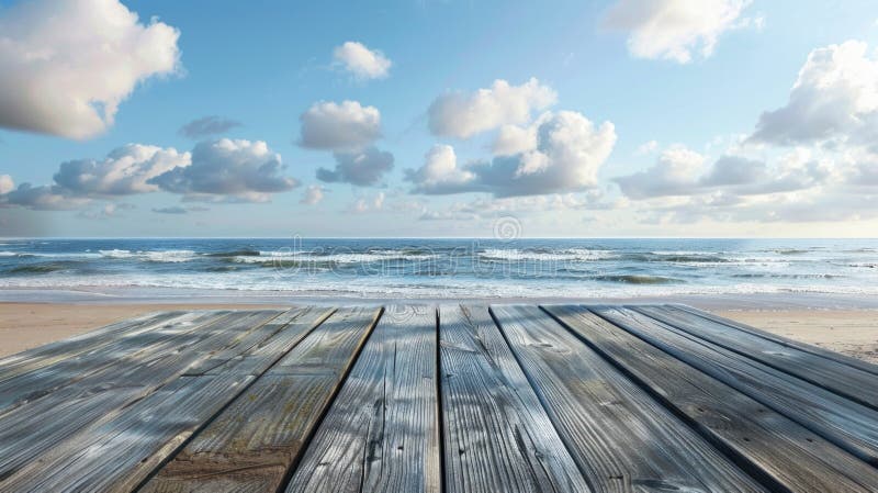 A Wooden Deck Overlooking the Ocean. Perfect for Travel Brochures Stock ...