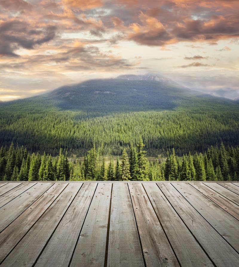 Wooden Deck Overlooking View of Mountains Stock Photo - Image of dock ...