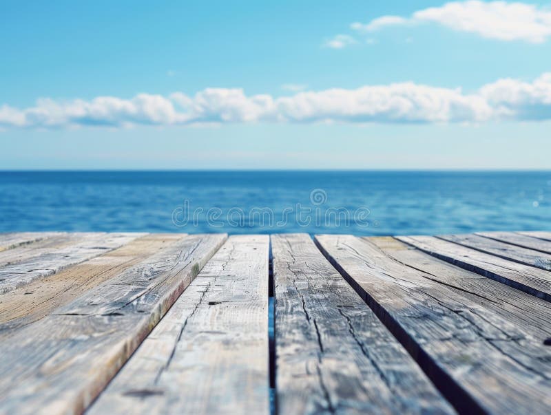 Wooden Deck Overlooking a Tranquil Blue Ocean Stock Illustration ...