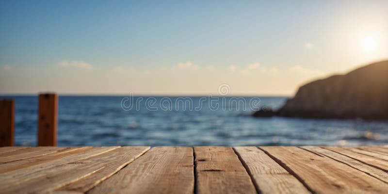Wooden Deck Overlooking a Tranquil Ocean Scene. Stock Image - Image of ...