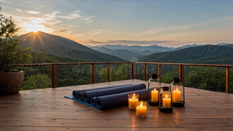 Peaceful Outdoor Meditation Spot Overlooking Forest Hills Stock ...