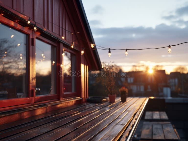 A Wooden Deck with String Lights on it Stock Illustration ...