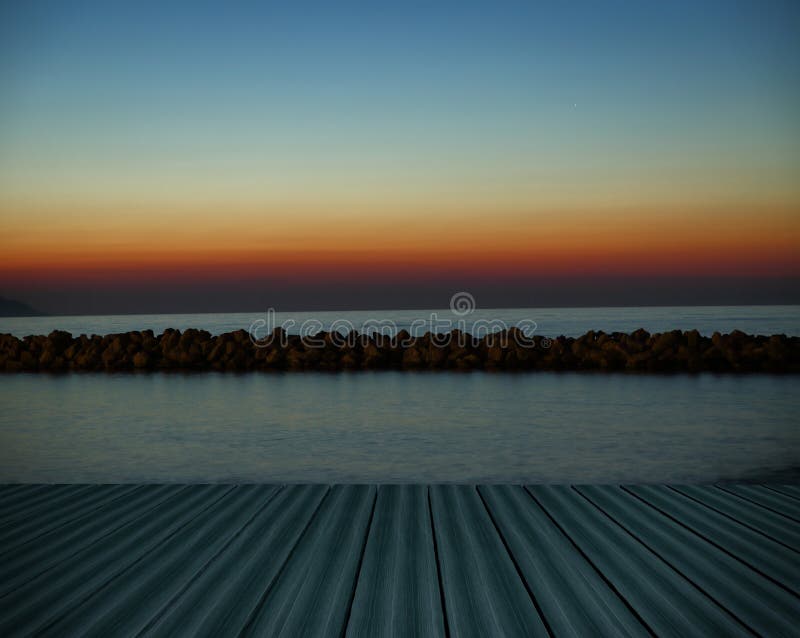 Wooden Deck and Sunset Seascape Stock Photo - Image of seascape, dock ...