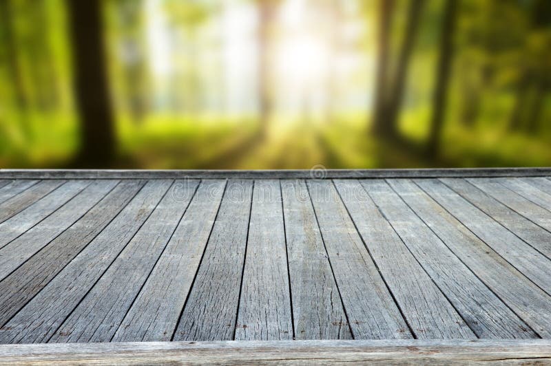 Wooden Deck Table with Forest Stock Image - Image of forest, empty ...
