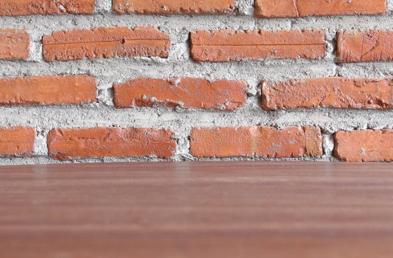 Wooden Deck Table with Red Brick Wall Stock Photo - Image of grungy ...