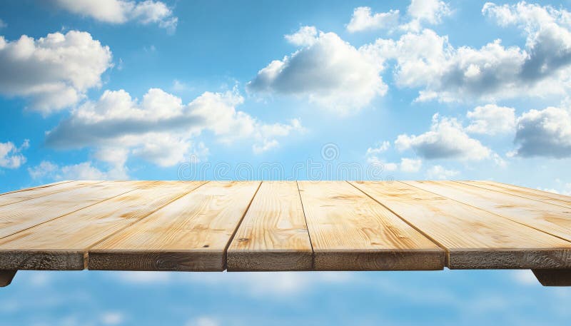 Wooden Deck Tabletop Against Blue Sky Cloudscape High Quality Image ...