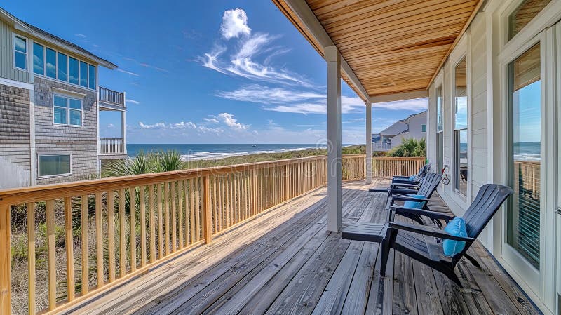 Wooden Decks with Ocean Breeze Views. Stock Photo - Image of blue ...