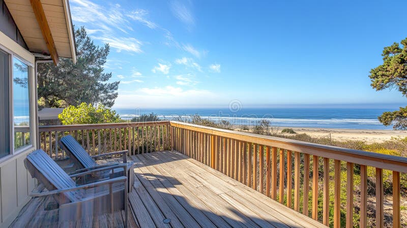 Wooden Decks with Ocean Breeze Views. Stock Image - Image of background ...