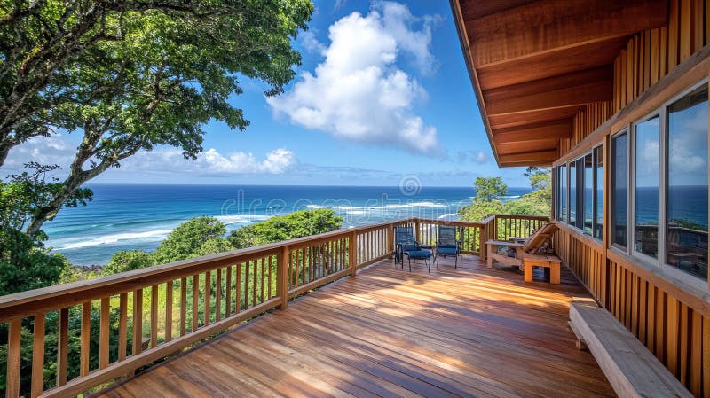 Wooden Decks with Ocean Breeze Views. Stock Photo - Image of background ...