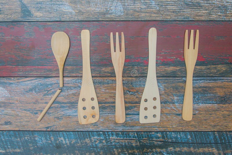 Wooden, Decorative Kitchen Utensils with a Broken Spoon Stock Image ...