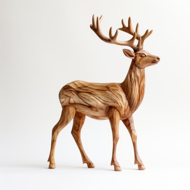Handmade Wood Deer Sculpture on White Background Stock Illustration ...