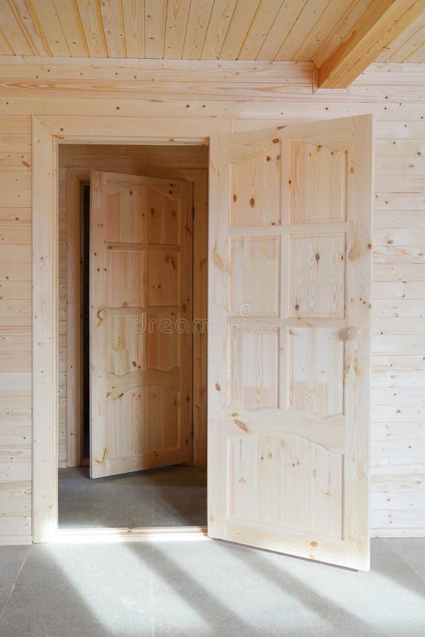 Wooden Design, Open Doors of Rooms, Rural Style in Construction, Eco ...
