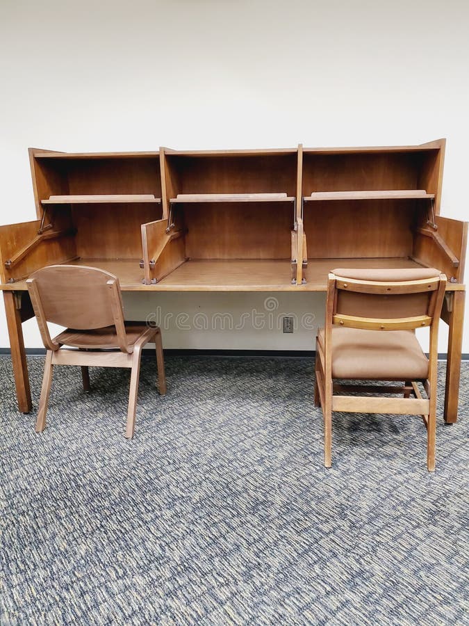 Wooden Desk Again Plain Wall Study Work Area Stock Image - Image of ...