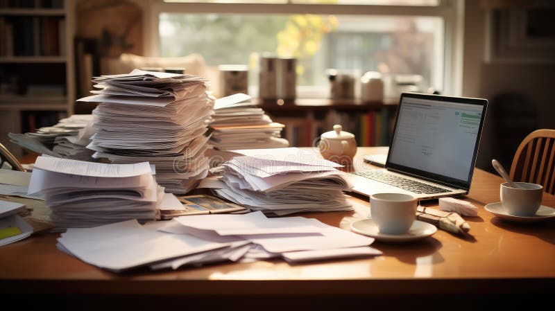 Wooden desk documents stock illustration. Illustration of documents ...