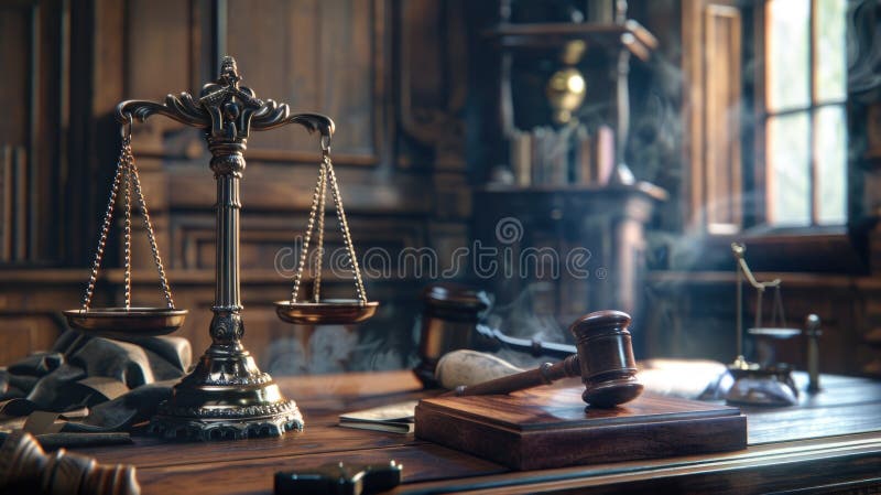 A Wooden Desk with a Metal Scale and a Hammer on Top, Suitable for ...