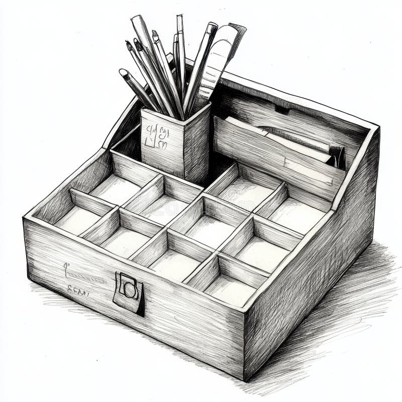 Wooden Desk Organizer with Compartments and Stationery Items Inside ...