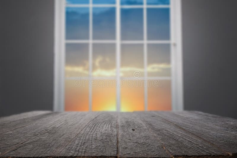 Wooden Desk Platform and Home Interior of Window Stock Photo - Image of ...