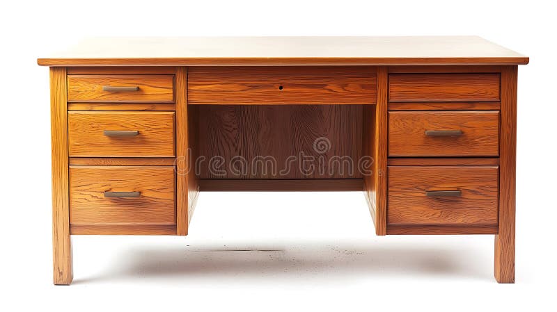 A Wooden Desk with Six Drawers and a Black Handle Stock Image - Image ...
