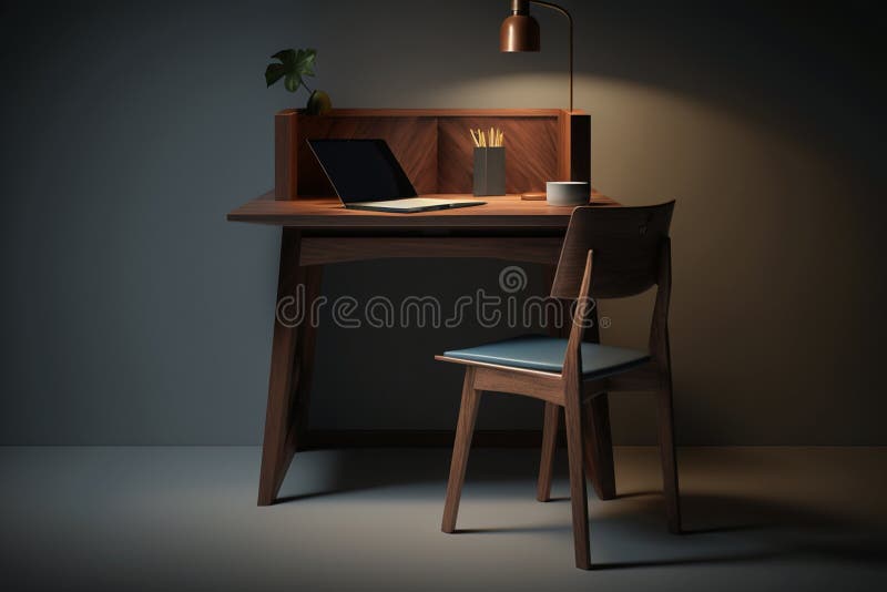Wooden Desk Study Minimalist Style, Generative Ai Stock Illustration ...