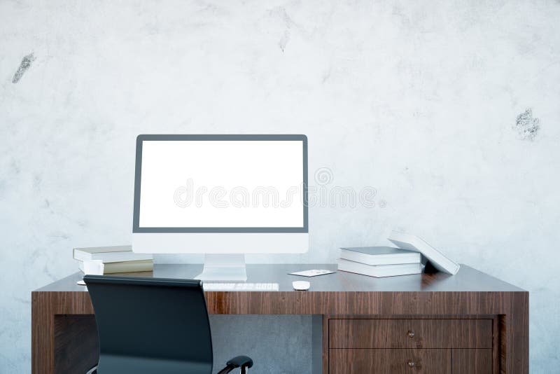 Wooden Desktop with Empty Computer Stock Illustration - Illustration of ...