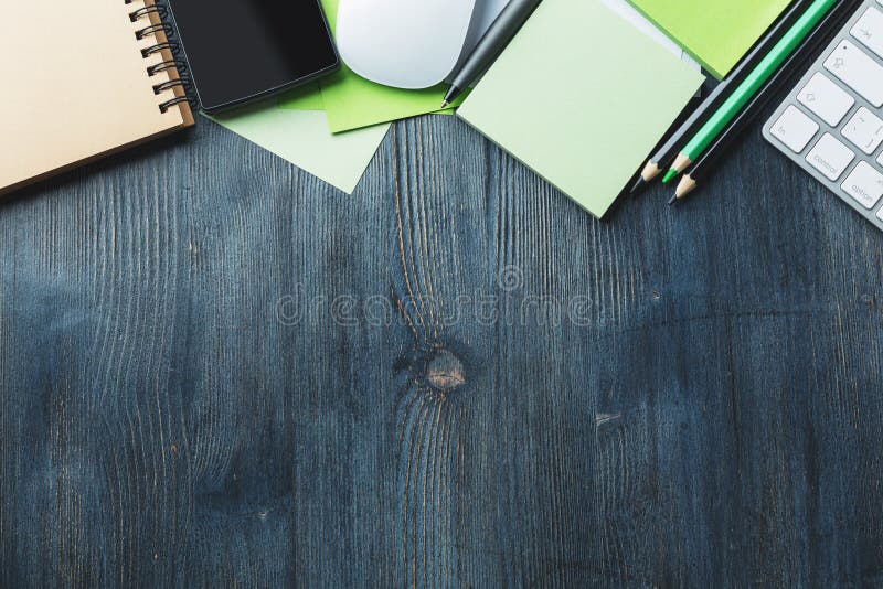 Wooden Desktop with Objects Stock Image - Image of brown, paper: 108627013