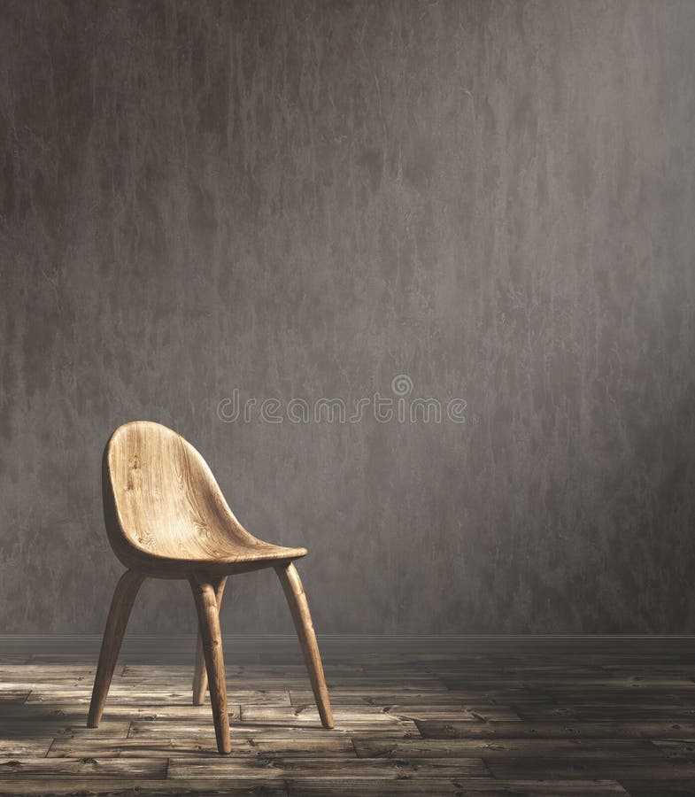 Wooden Dining Chair Against Dark Stucco Wall. 3d Rendering Stock ...