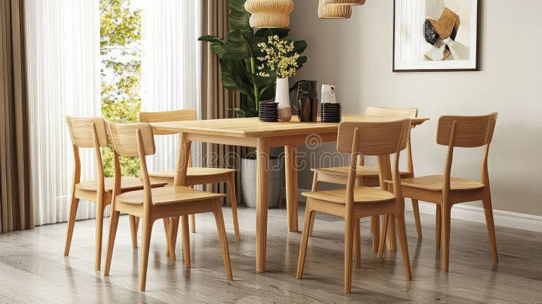 Wooden Dining Set Interior Design Stock Image - Image of minimalist ...