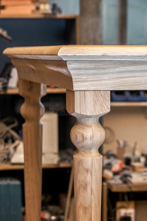 Wooden Dining Table of Solid Oak Build Process in Workshop Stock Image ...