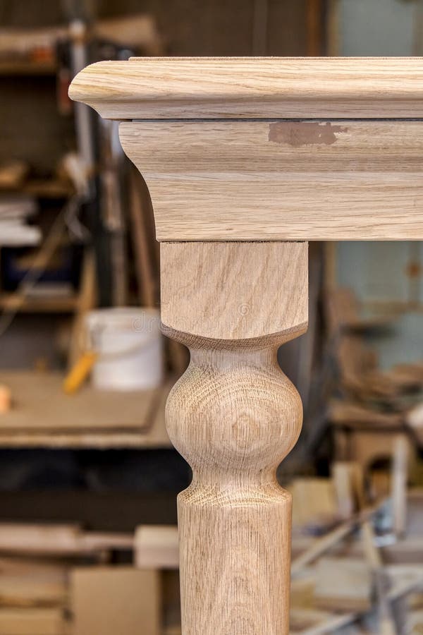 Wooden Dining Table of Solid Oak Build Process in Workshop Stock Photo ...