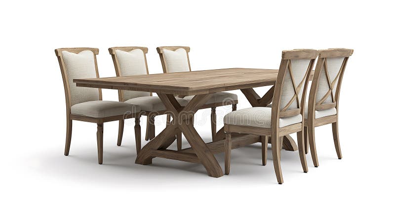 A Wooden Dining Table with Five Chairs Around it Stock Photo - Image of ...