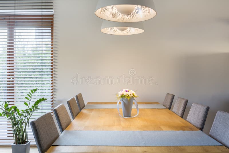 Wooden Dining Table and Lamp Stock Image - Image of functional, warm ...