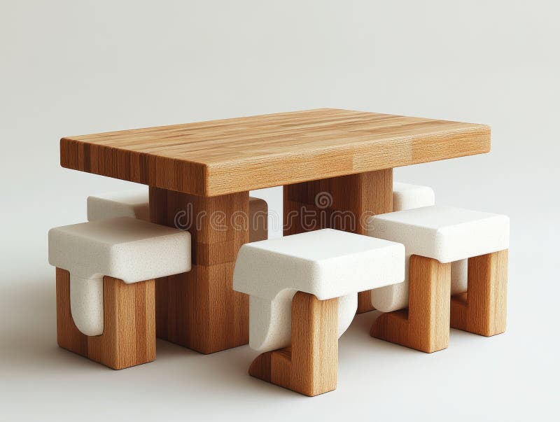 Wooden Dining Table Matching Stools Minimalist Style Stock Photos ...
