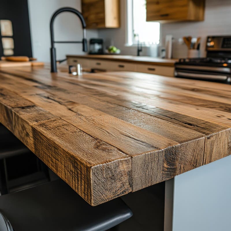 Wooden Dining Table in a Modern Kitchen. Interior Design Concept Stock ...