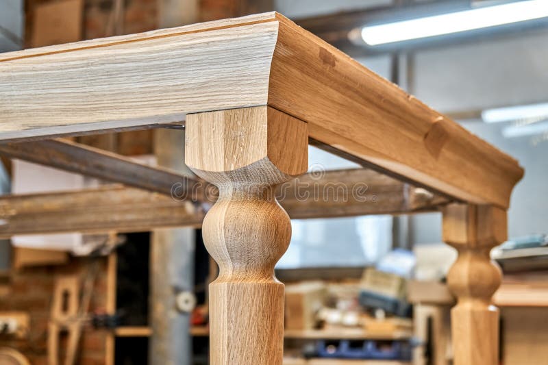 Wooden Dining Table of Solid Oak Build Process in Workshop Stock Image ...