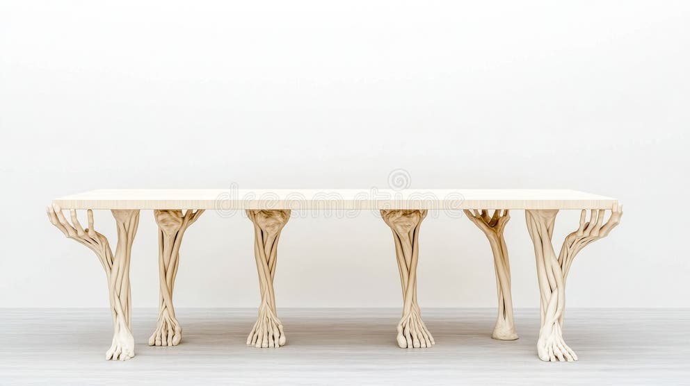 Wooden Dining Table Supported by Sculpted Human Arms in Modern Interior ...