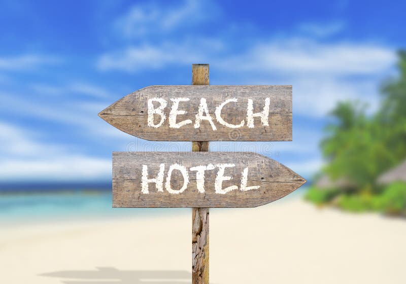 Wooden Direction Sign on Beach or Hotel Stock Image - Image of walk ...
