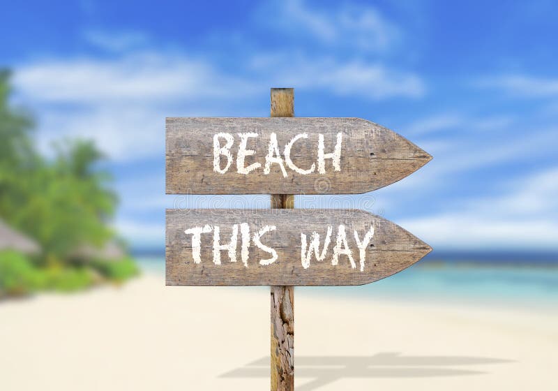 Wooden Direction Sign with Beach this Way Stock Image - Image of ...
