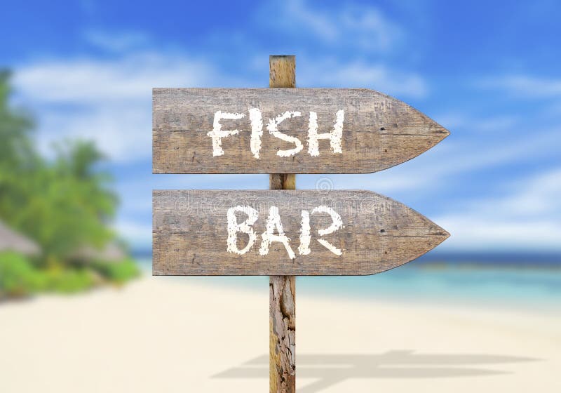 Wooden Direction Sign with Fish Bar Stock Photo - Image of path, empty ...
