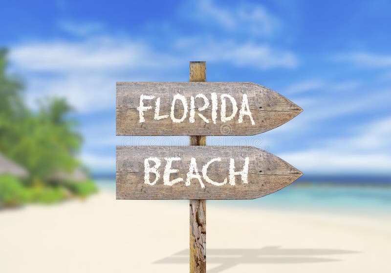 Wooden Direction Sign with Florida Beach Stock Photo - Image of ...